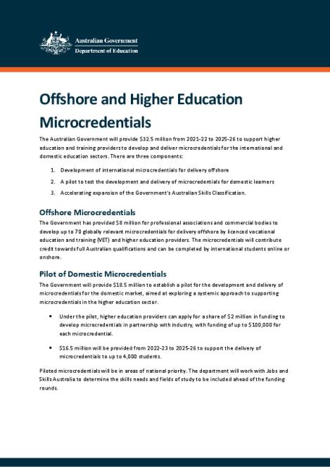 Microcredentials Pilot in Higher Education Factsheet - Department of Education, Australian ...
